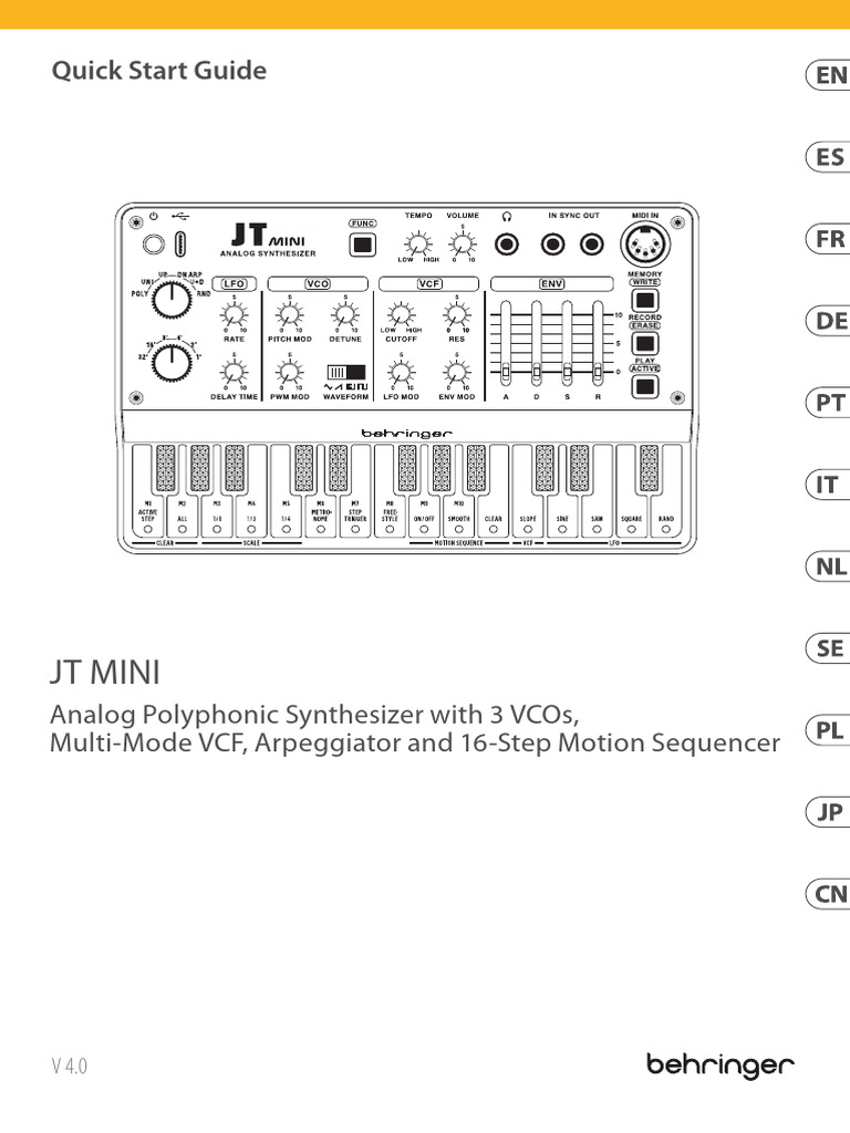 JT MINI Synthesizer Quick Start Guide | PDF | Amplitude | Sound Technology