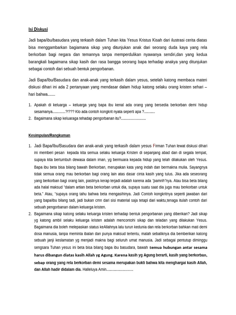 Isi Diskusi Pengorbanan | PDF