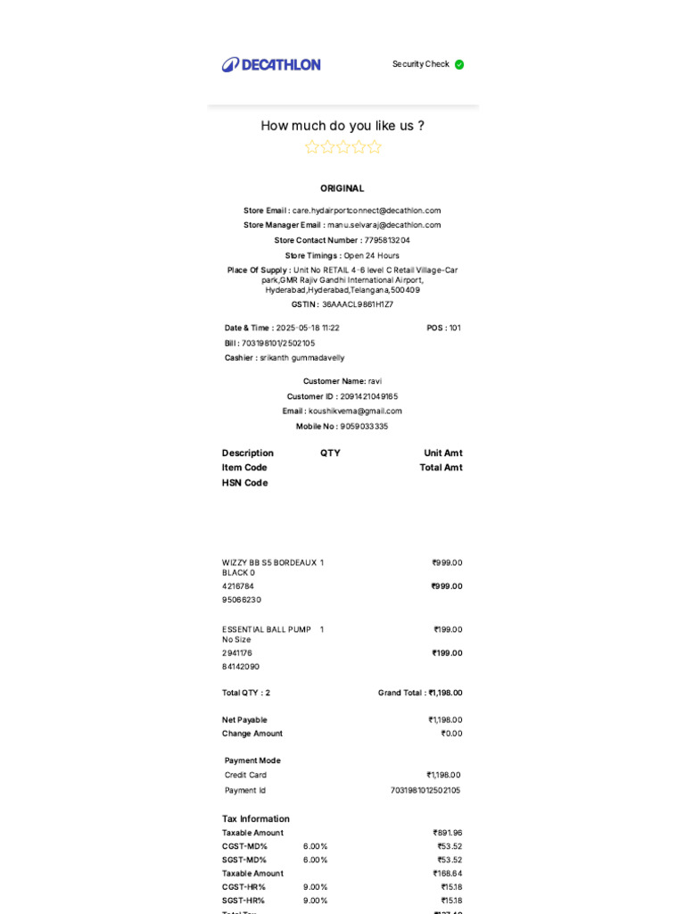 Decathlon Bill for Purchase Receipt | PDF | Payments | Taxes