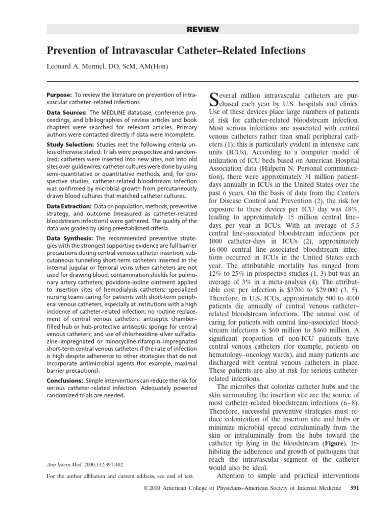 Prevention of Intravascular Catheter-Related Infections | PDF ...