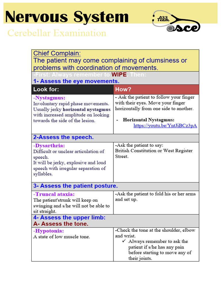 10 Cerebellar Examination | PDF | Nervous System | Neurological Disorders
