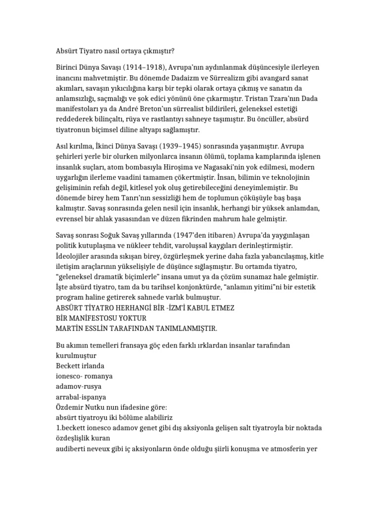 Absurt Tiyatro Sunum Duzenlenmis | PDF