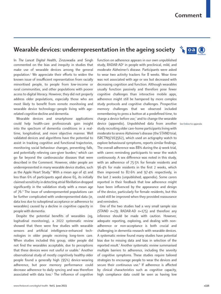 Wearables and Aging: Addressing Bias | PDF | Dementia | Wearable Technology