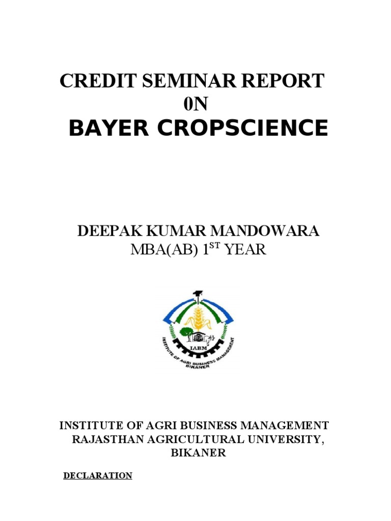 Bayer CropScience Seminar Report on Credit | PDF | Bayer | Monsanto