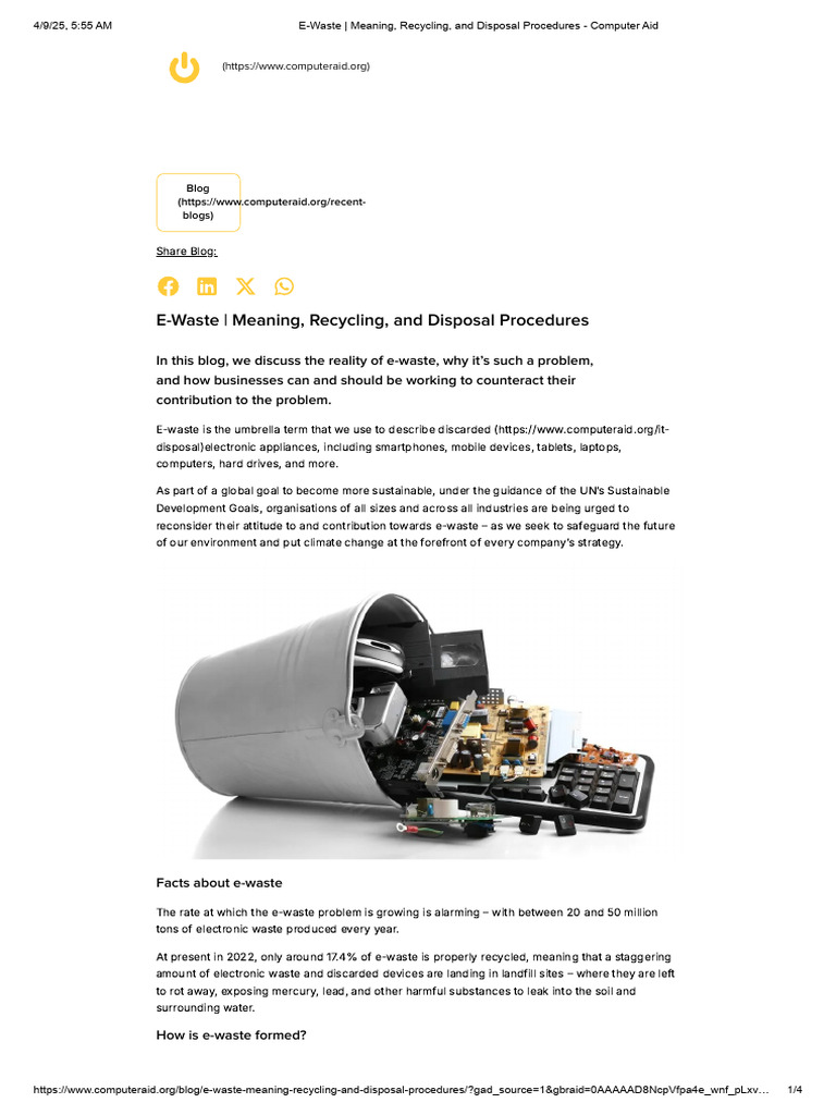 E-Waste: Recycling and Disposal Guide | PDF | Electronic Waste | Waste ...