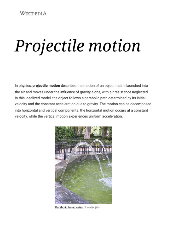 Projectile Motion - Wikipedia | PDF | Dynamics (Mechanics) | Applied ...