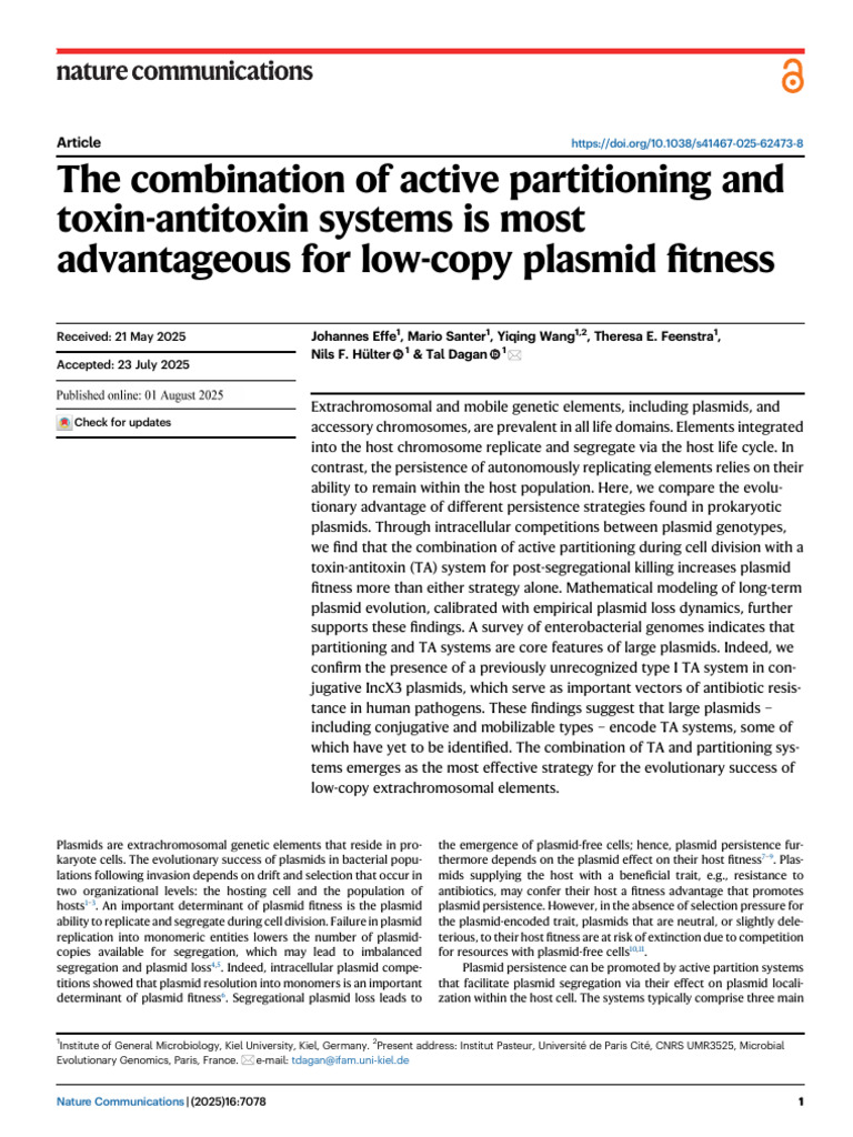 The Combination of Active Partitioning and Toxin-Antitoxin Systems Is ...
