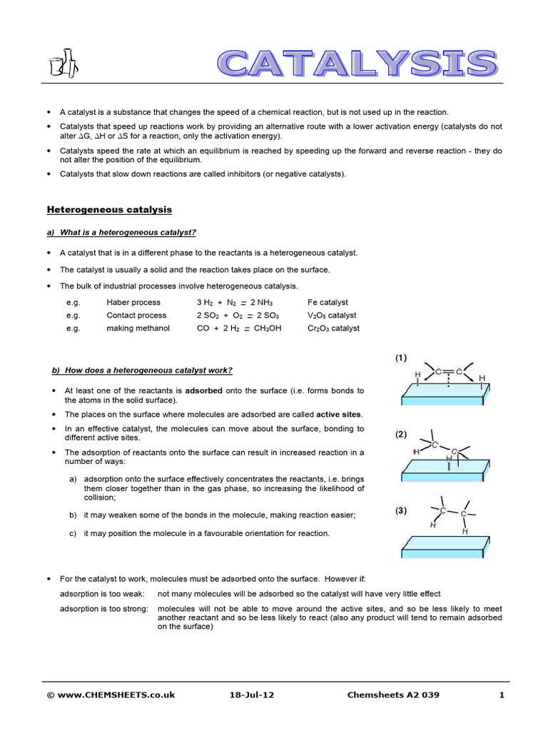 Chemsheets A2 039 Catalysis | PDF | Catalysis | Heterogeneous Catalysis
