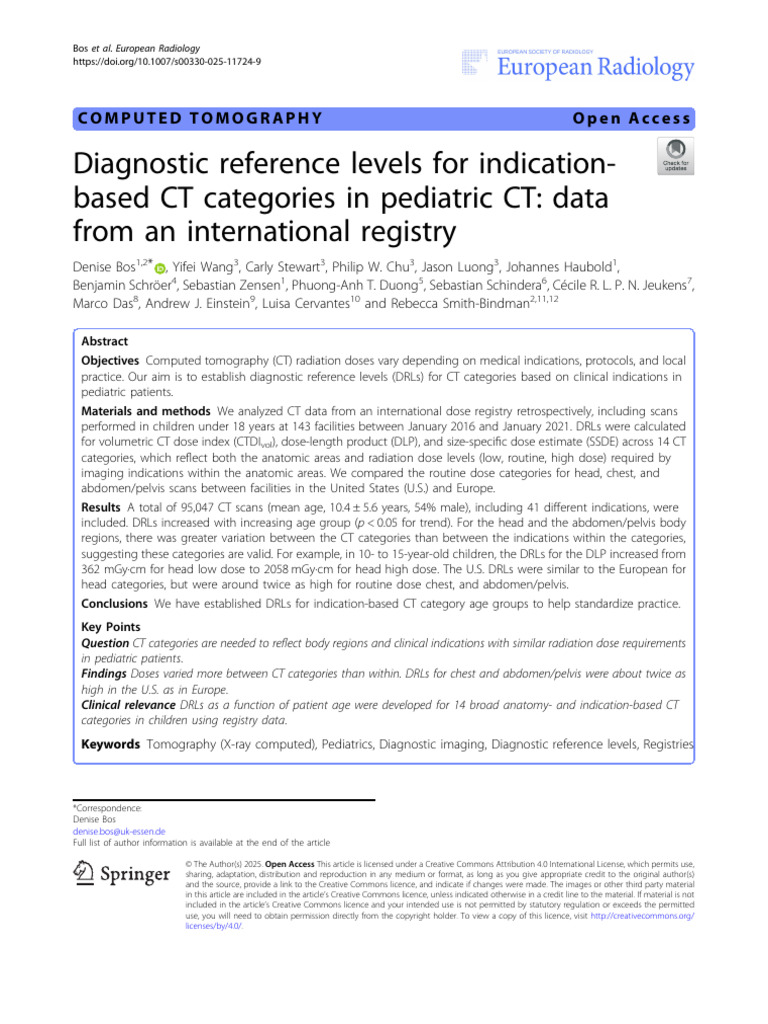 Pediatric CT Diagnostic Reference Levels | PDF | Ct Scan | Theory Of ...