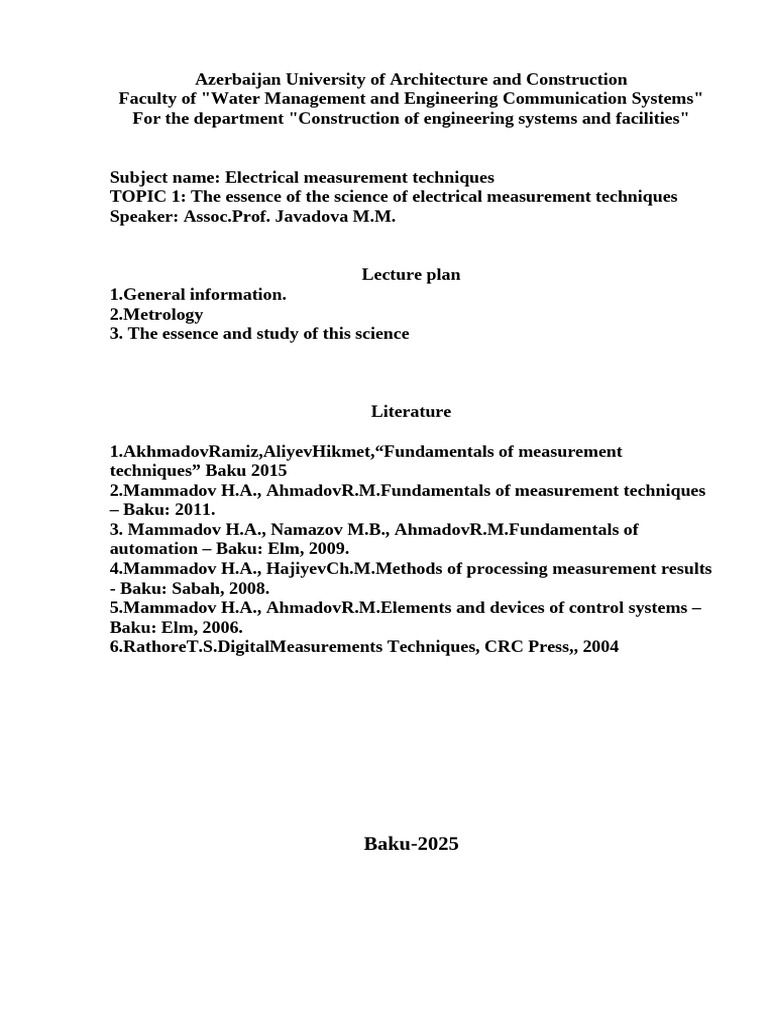 LEC - Measurements | PDF | Transformer | Force
