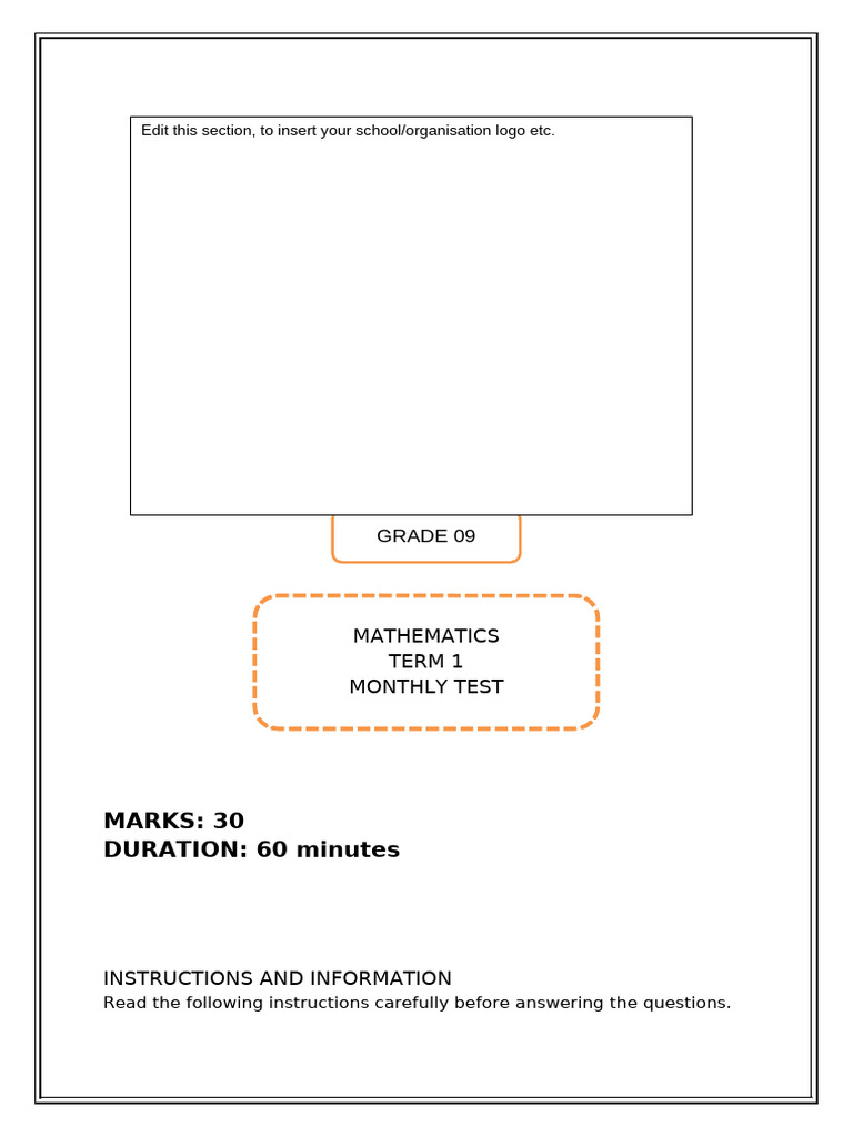 Grade 9 Term 1 Maths Test Paper | PDF | Numbers | Rational Number