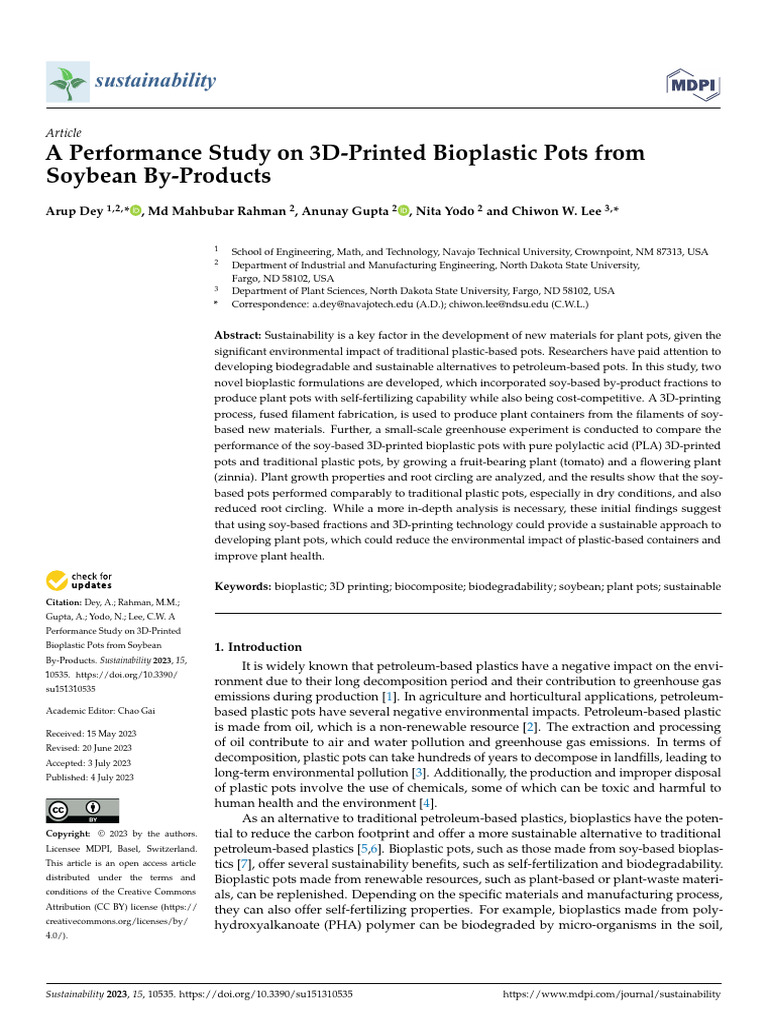 A Performance Study On 3D-Printed Bioplastic Pots | PDF | 3 D Printing ...