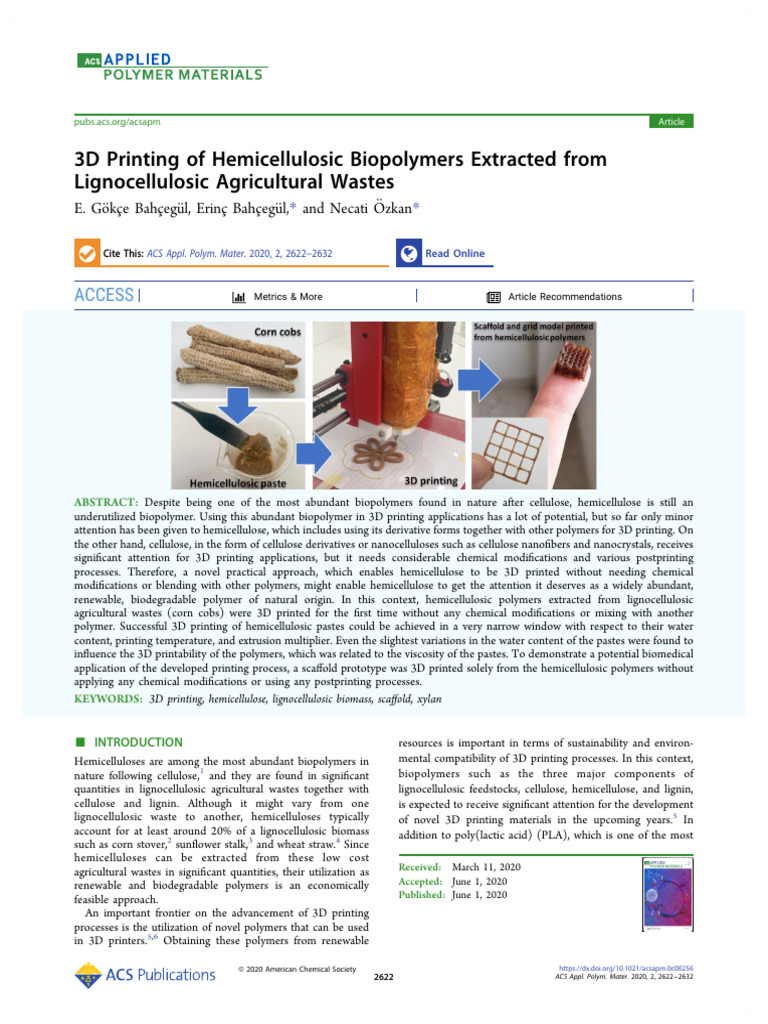 Bahçegül Et Al 2020 3d Printing of Hemicellulosic Biopolymers Extracted ...