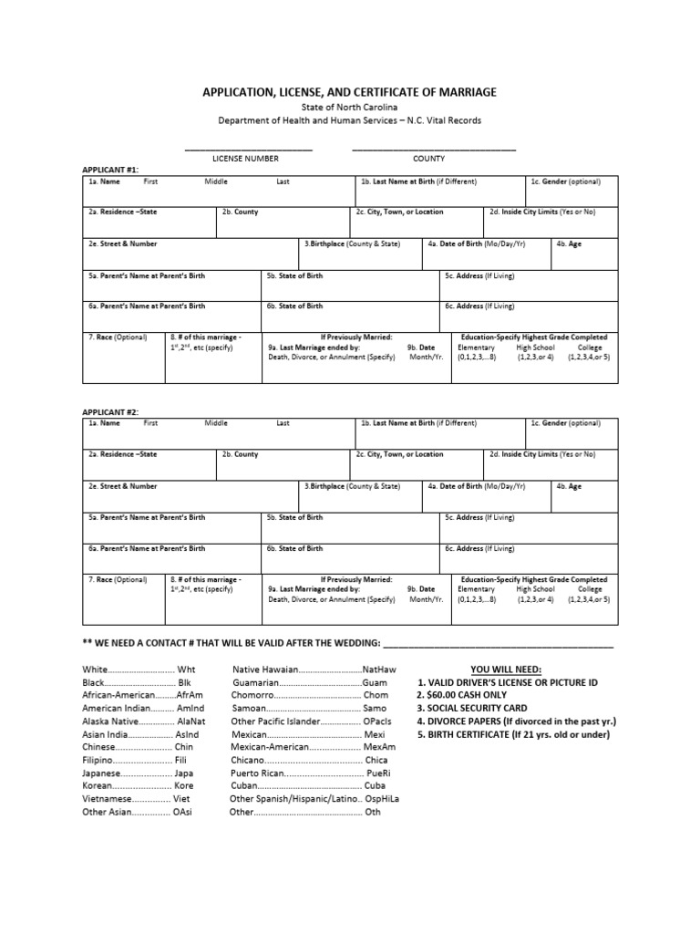 Marriage License Application 1 | PDF | The United States | Society Of ...