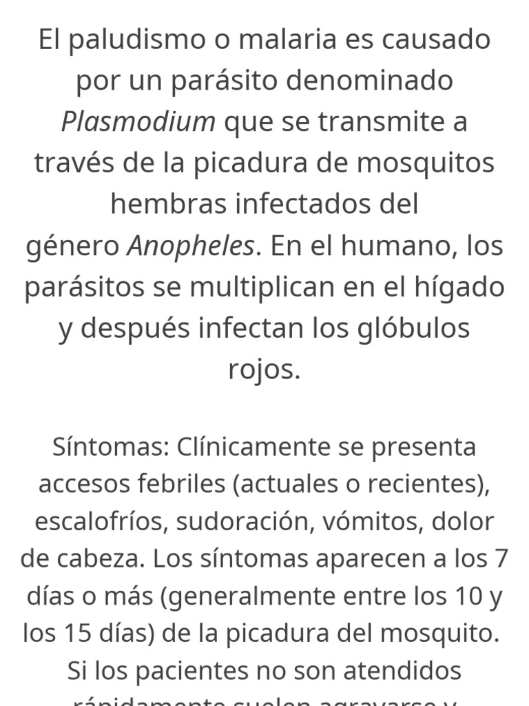 El Paludismo o Malaria | PDF