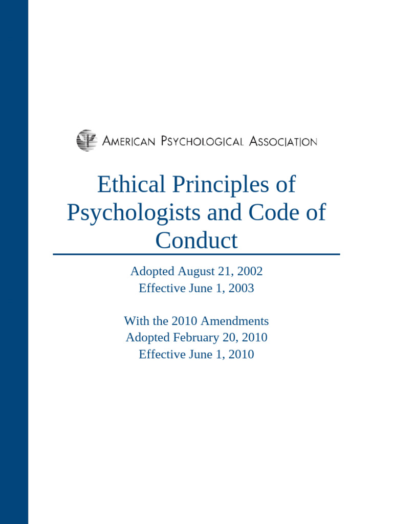 Ethical Principles of Psychologists and Code of Conduct APA | PDF ...