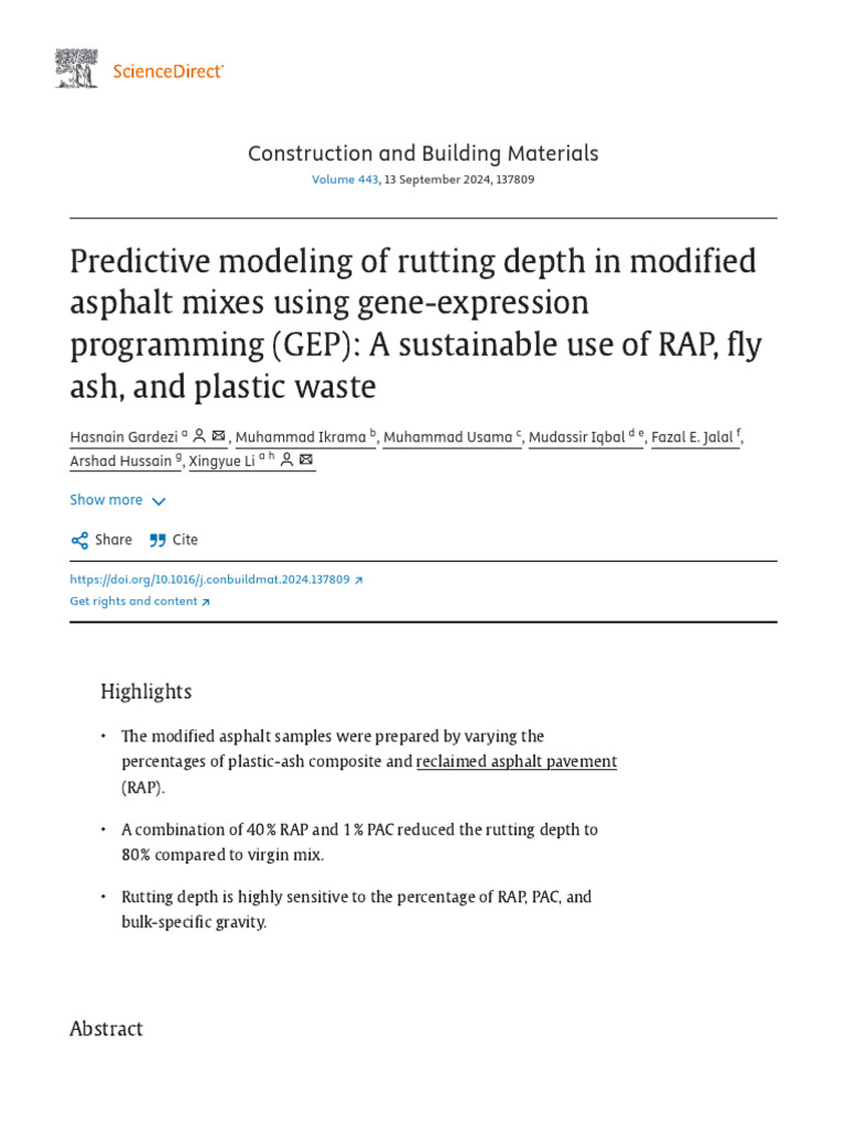 Predictive Modeling of Rutting Depth in Modified Asphalt Mixes Using Gene-Expression Programming ...