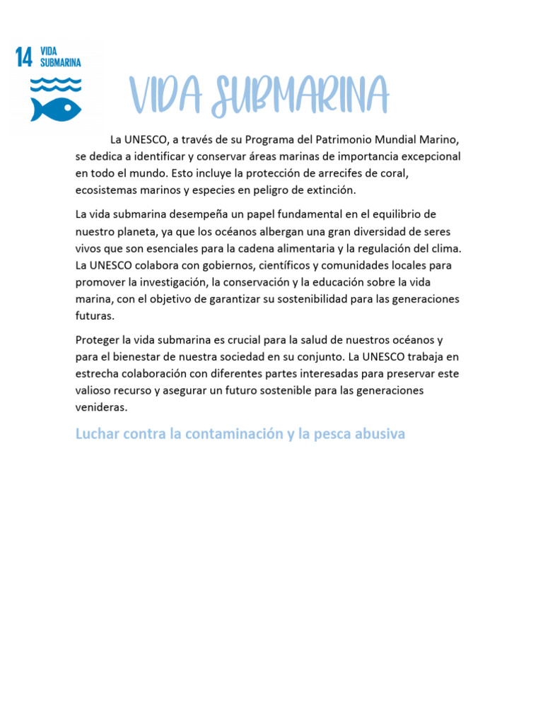 Conservación de la Vida Marina por la UNESCO | PDF | Sustentabilidad ...