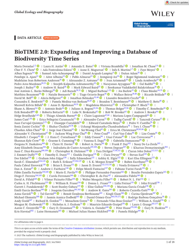 BioTIME 2.0- Expanding and Improving a Database of Biodiversity Time Series | PDF | Metadata ...