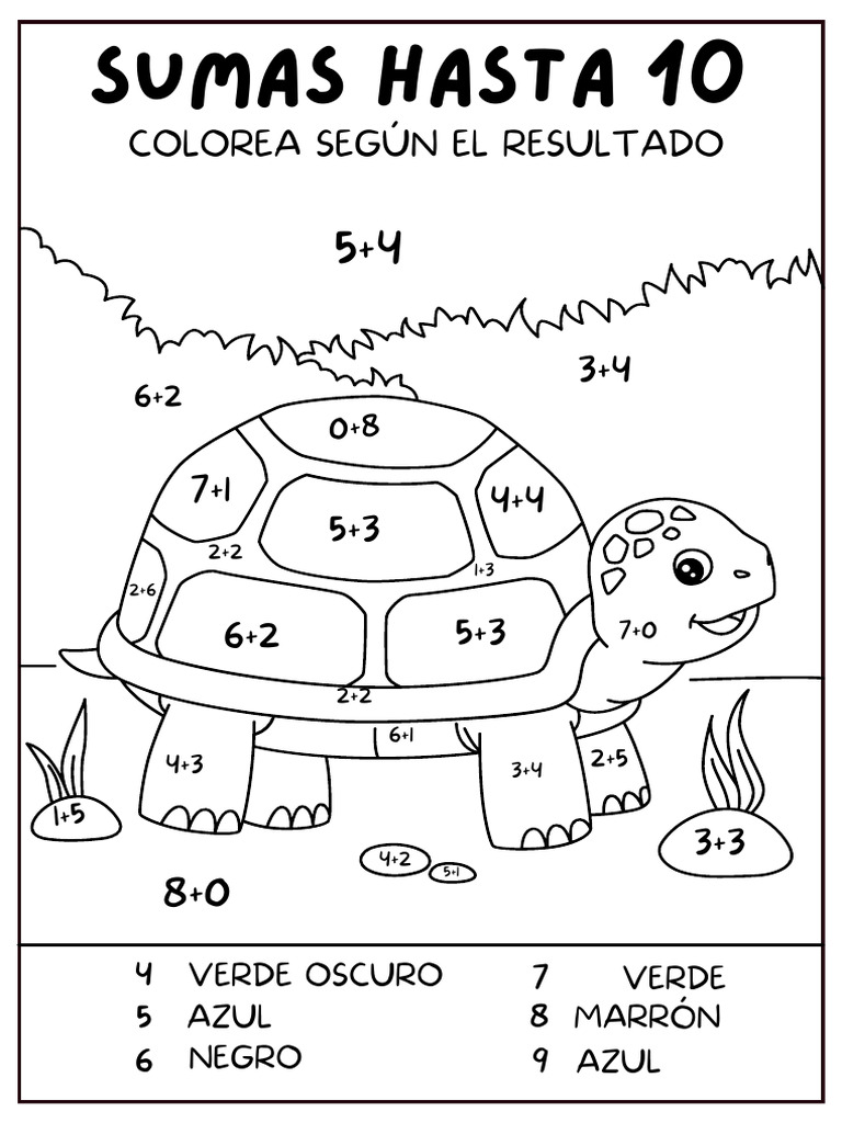 Colorea sumas hasta 10 para imprimir | PDF