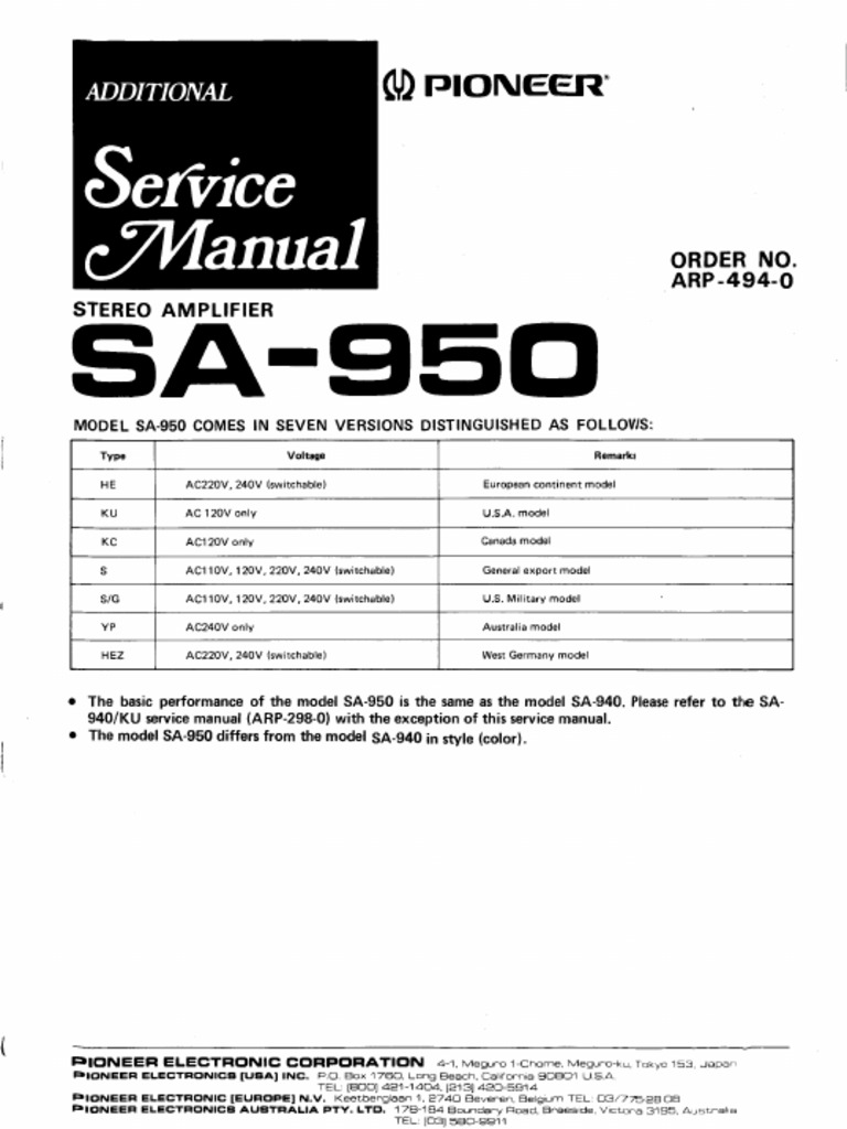 Pioneer Sa 950 | PDF