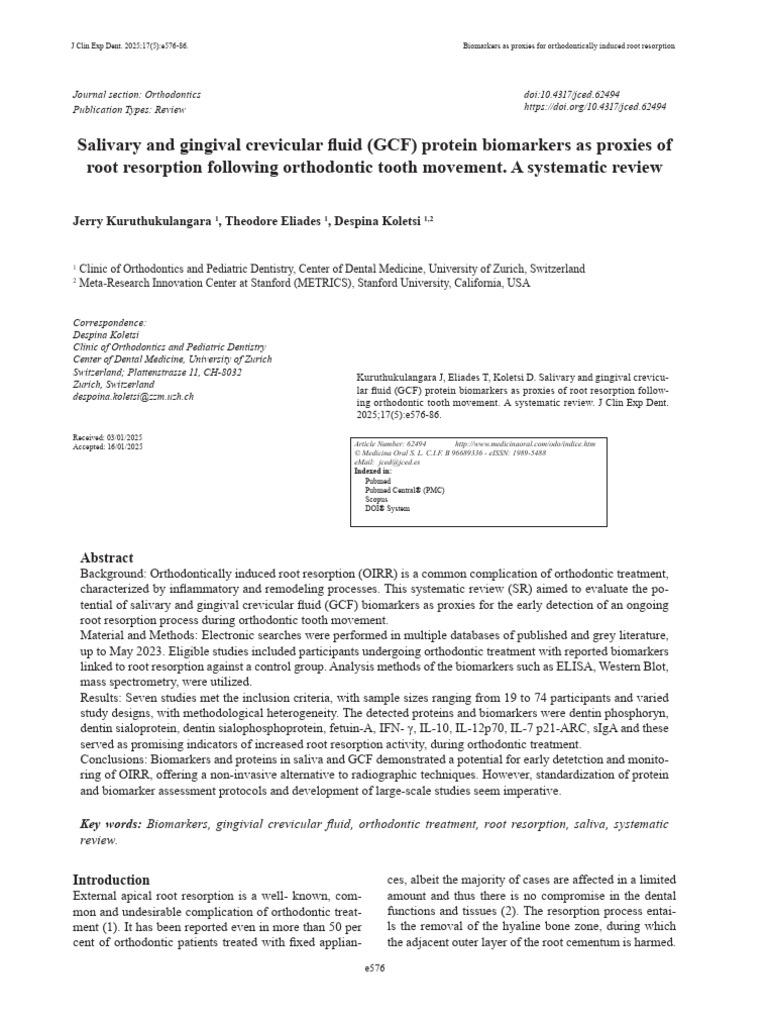 Salivary and Gingival Crevicular Fluid (GCF) Protein Biomarkers as ...