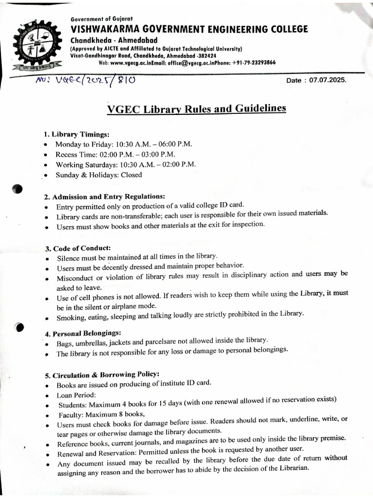 VGEC Library Rules | PDF