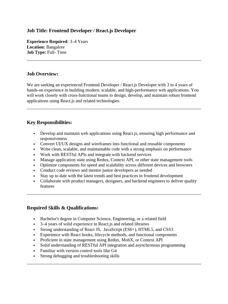 Job Description_Frontend Developer. (1) | PDF