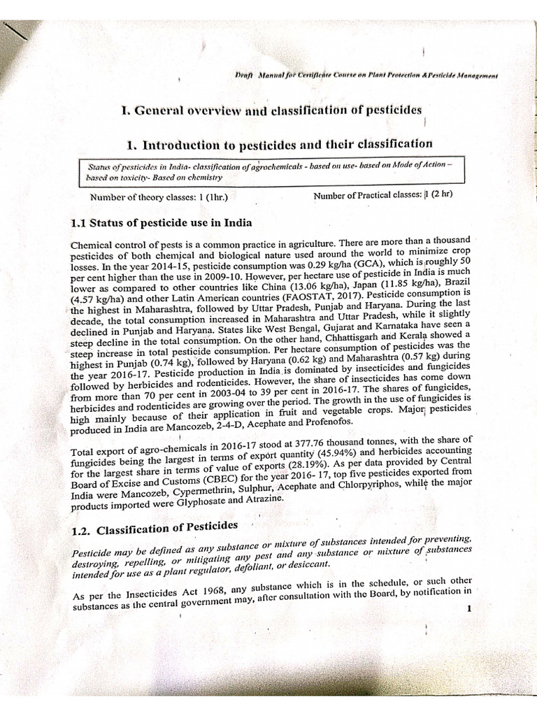 Introduction To Pesticides and Their Classification | PDF