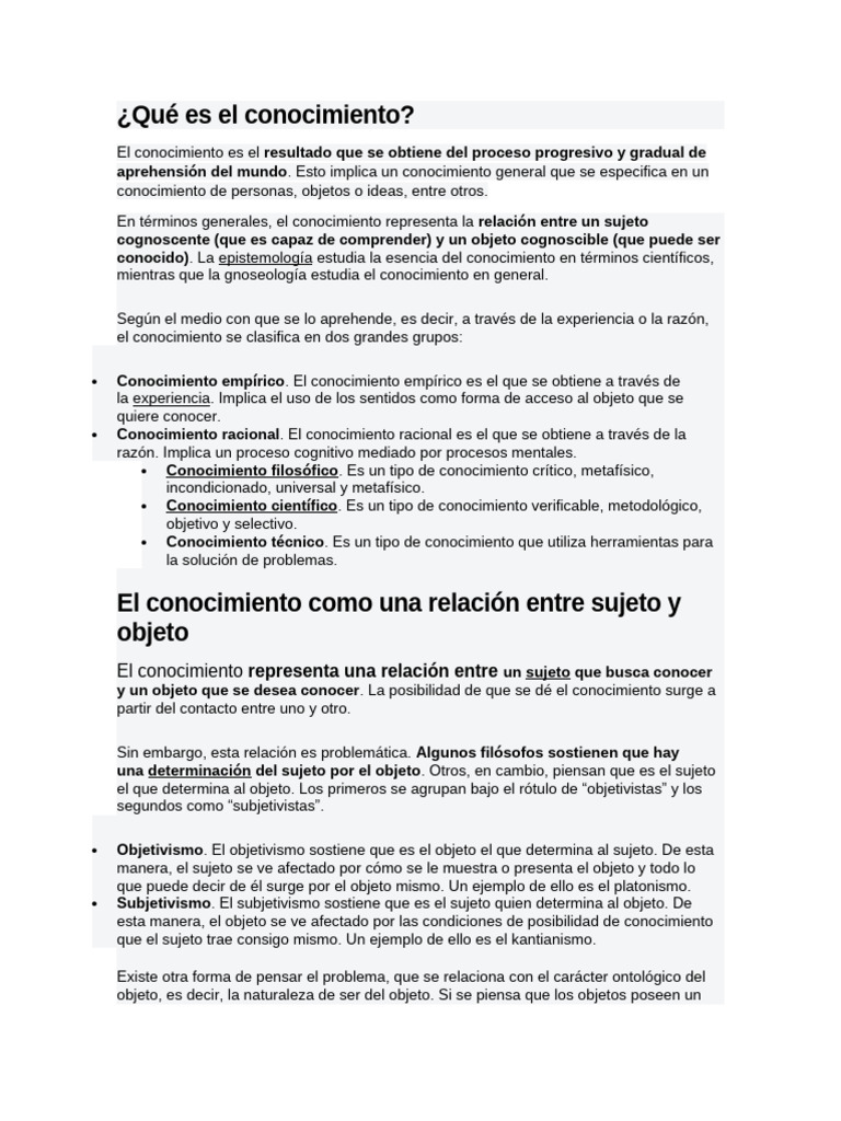 Tipos y fuentes del conocimiento humano | PDF | Conocimiento | Experiencia