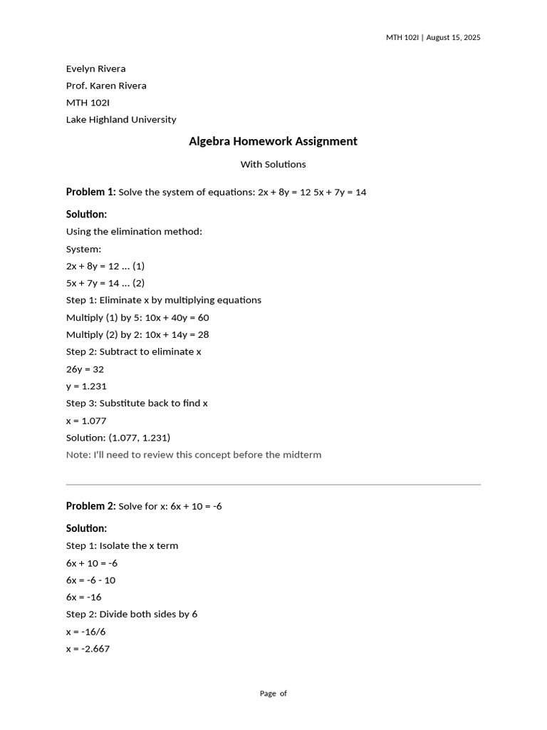 Algebra Homework Solutions MTH 102I | PDF | Algebra | Abstract Algebra
