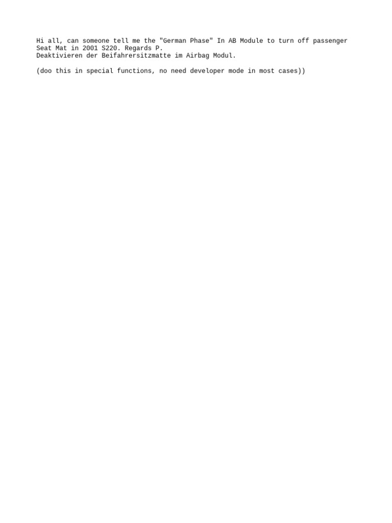 Seat Occupation Sensor Deactivate | PDF