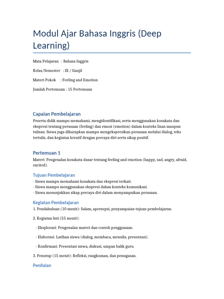 Modul Ajar Bahasa Inggris Feeling Emotion Rinci | PDF