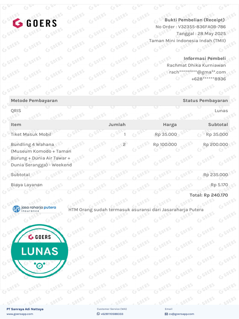 Receipt Taman Mini Indonesia Indah (TMII) - 28052025 - V32355-836FA0B ...