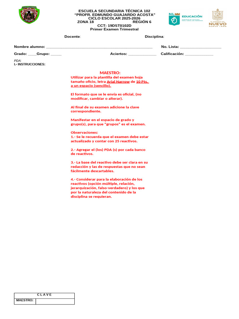 Formato de Examen | PDF