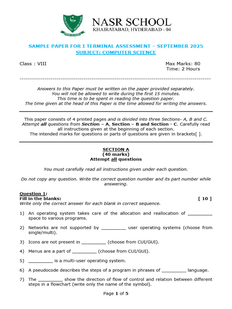 Class 8 Computer Sample Paper 2025 | PDF | Operating System | Microsoft ...