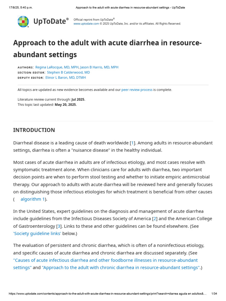 Acute Diarrhea Management in Adults | PDF | Diarrhea | Infection