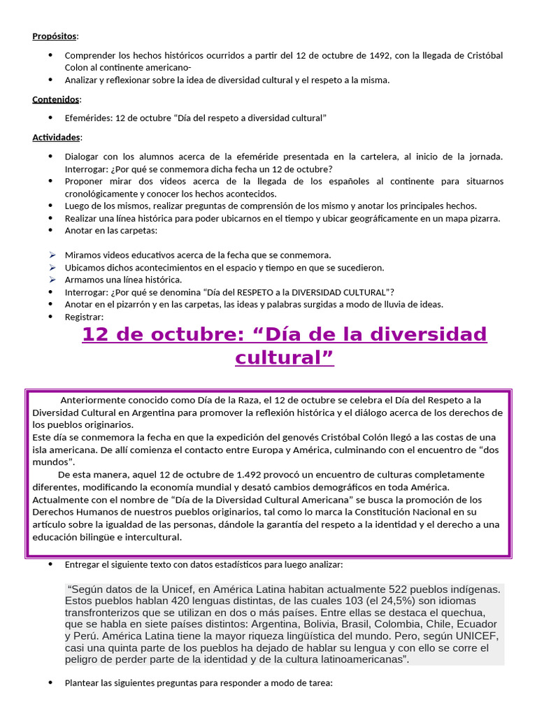 Día del Respeto a la Diversidad Cultural | PDF | America latina | Américas