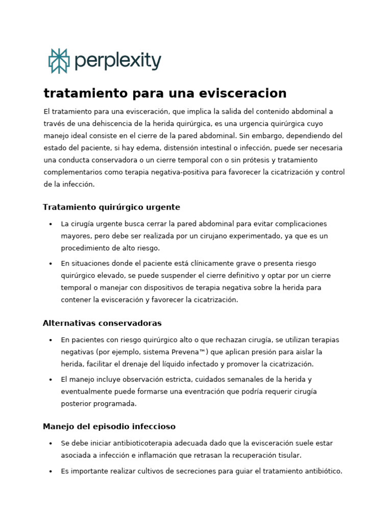 Tratamiento para Una Evisceracion | PDF | Terapia | Cirugía