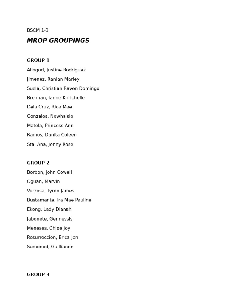 BSCM 1 3 Mrop Groupings 1 | PDF