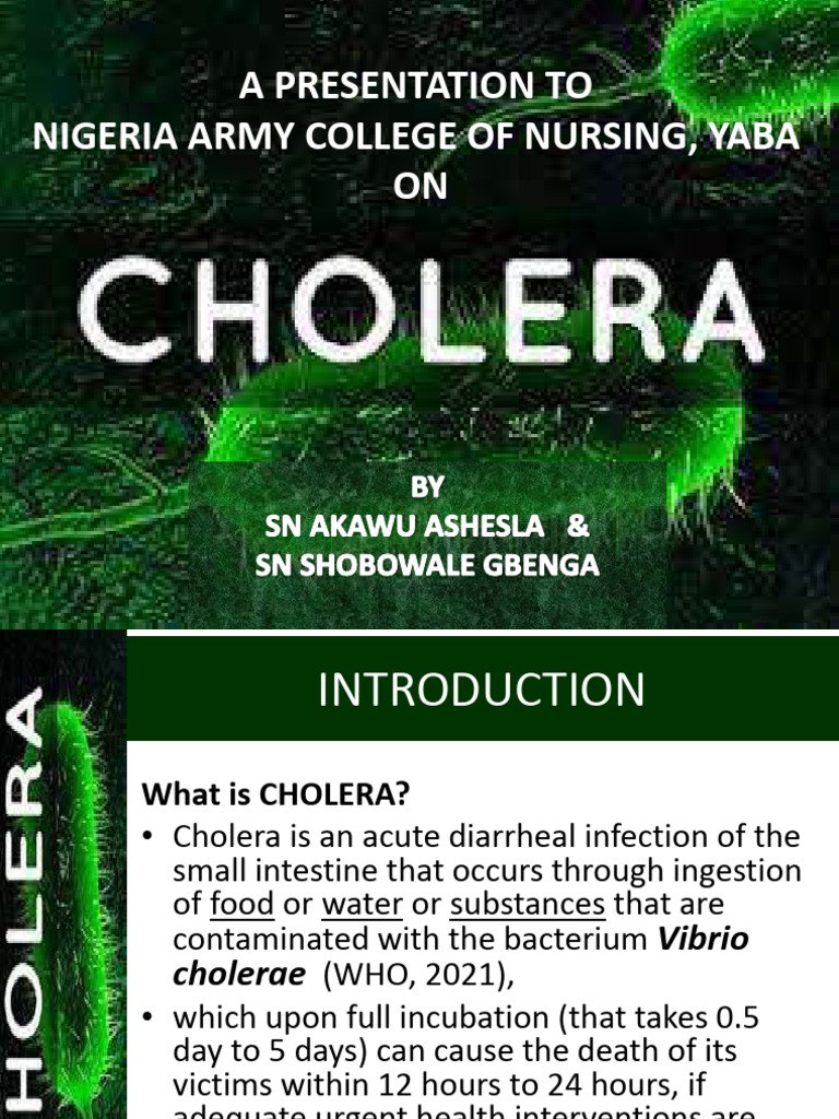 CHOLERA PRESENTATION | PDF | Cholera | Dehydration