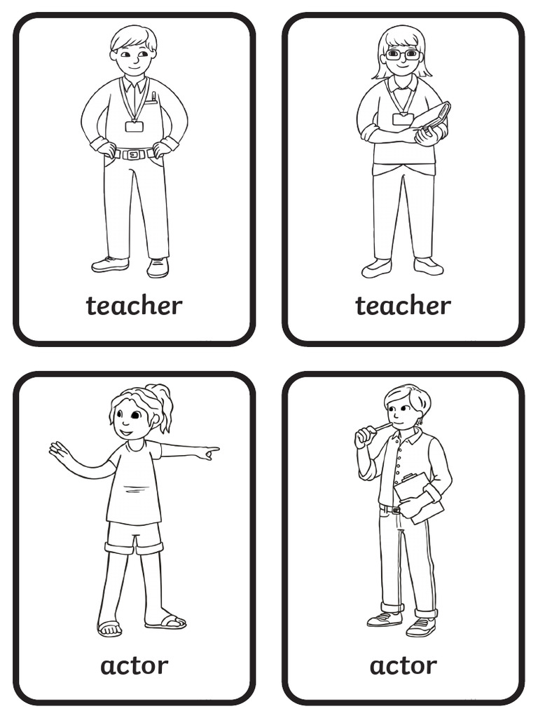 T T 4104d Common Jobs Word Flashcards Black and White Version - Ver - 1 ...