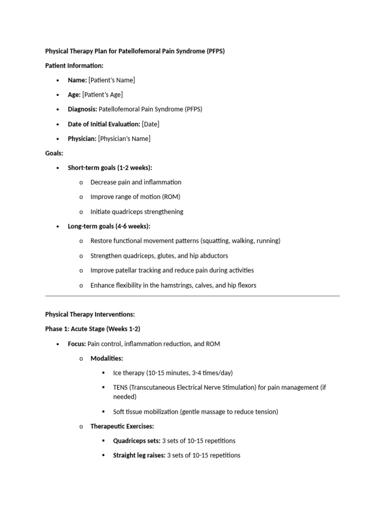 PFPS Physical Therapy Plan Guide | PDF | Clinical Medicine ...
