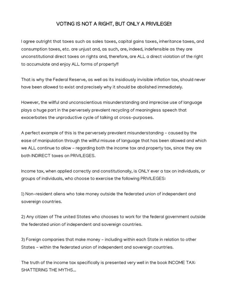 Voting as a Privilege, Not a Right | PDF | Taxes | Economies