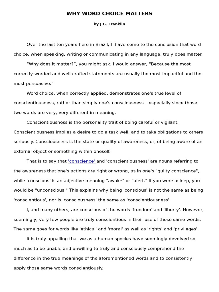 The Importance of Word Choice | PDF | Consciousness | Conscience