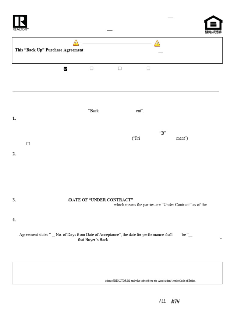 1530 - Addendum For Back - Up Purchase Agreement - NMAR | PDF | Common ...