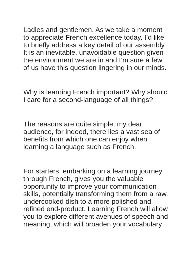 Importance of French Speech | PDF
