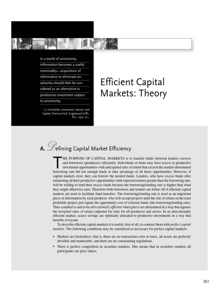 Efficient Capital Markets: Theory: Efining Capital Market Efficiency ...