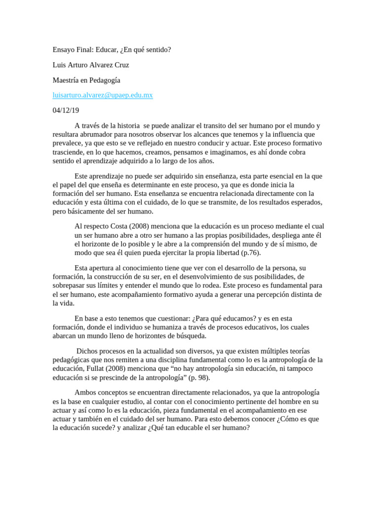 Alvarez, Luis Arturo, Ensayo Final Filosofía | PDF | Moralidad | Enseñando