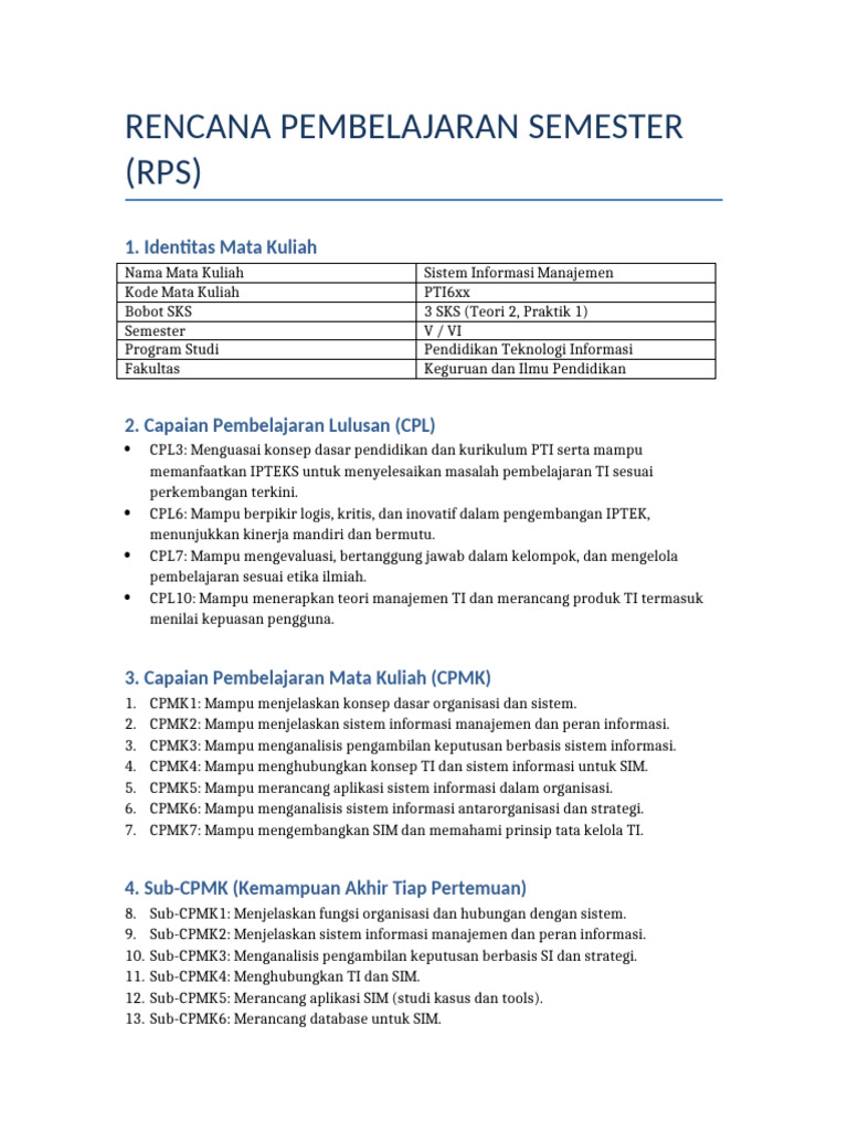 RPS Sistem Informasi Manajemen OBE | PDF